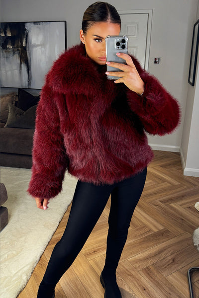 Women's Faux Fur Short Plush Jacket Burgundy Zara Inspired – Styledup.co.uk