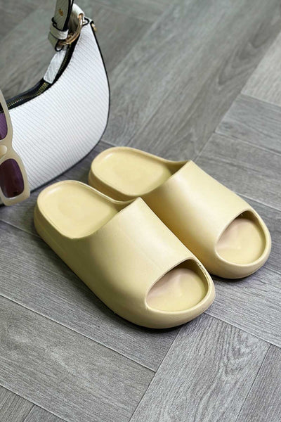 Women's Chunky Sliders Sandals Ribbed Rubber Sole Beige – Styledup.co.uk