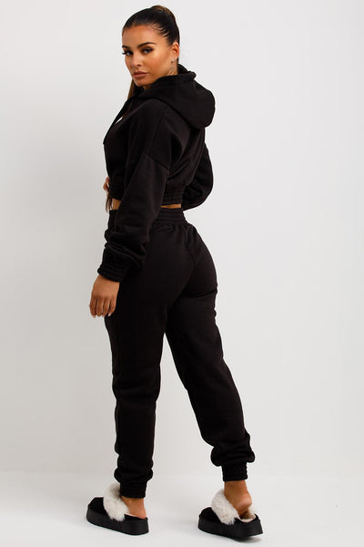 Women's Cropped Tracksuit Black Co Ord – Styledup.co.uk