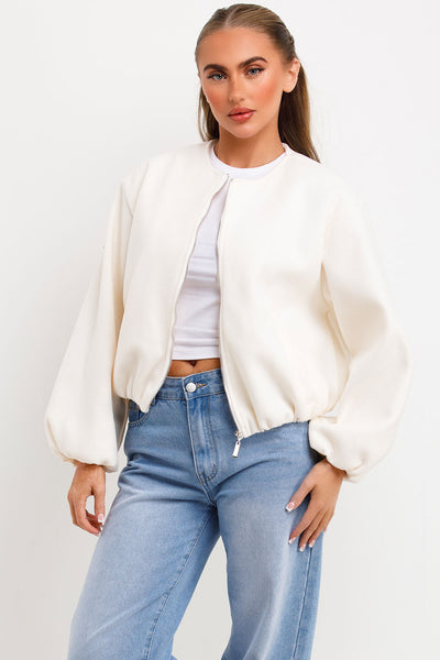 Women's Soft Bomber Jacket Cream Zara Inspired – Styledup.co.uk