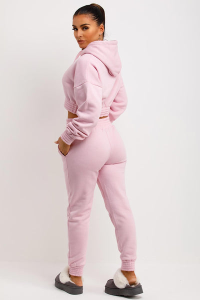 Women's Cropped Tracksuit Pink Co Ord – Styledup.co.uk
