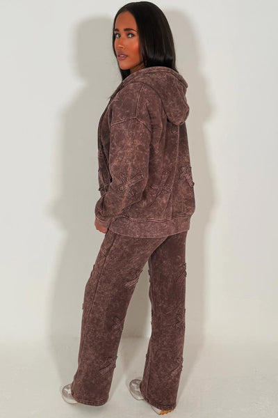 Women's Zip Hoodie And Joggers Tracksuit Cross Patch Loungewear Brown ...