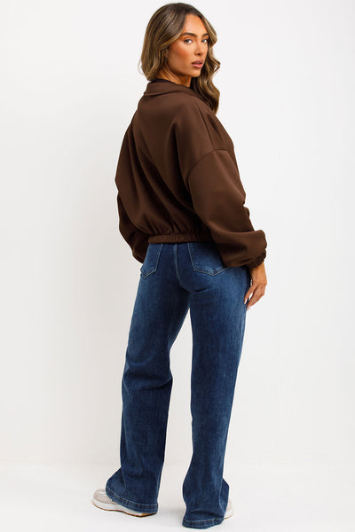 Women's Puffed Bomber Jacket With Collar And Zip Brown Zara Inspired ...