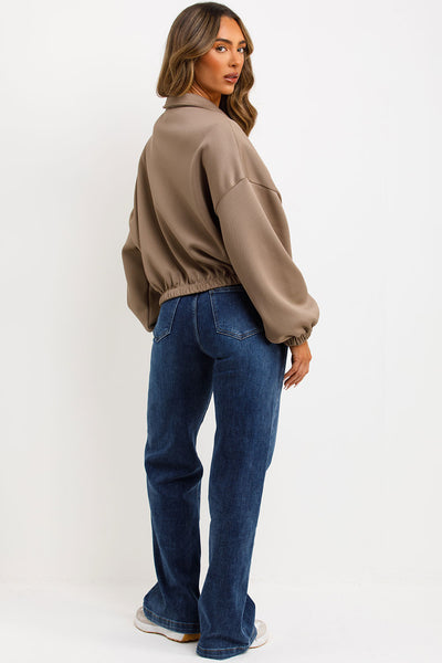 Women's Puffed Bomber Jacket With Collar And Zip Taupe Zara Inspired ...