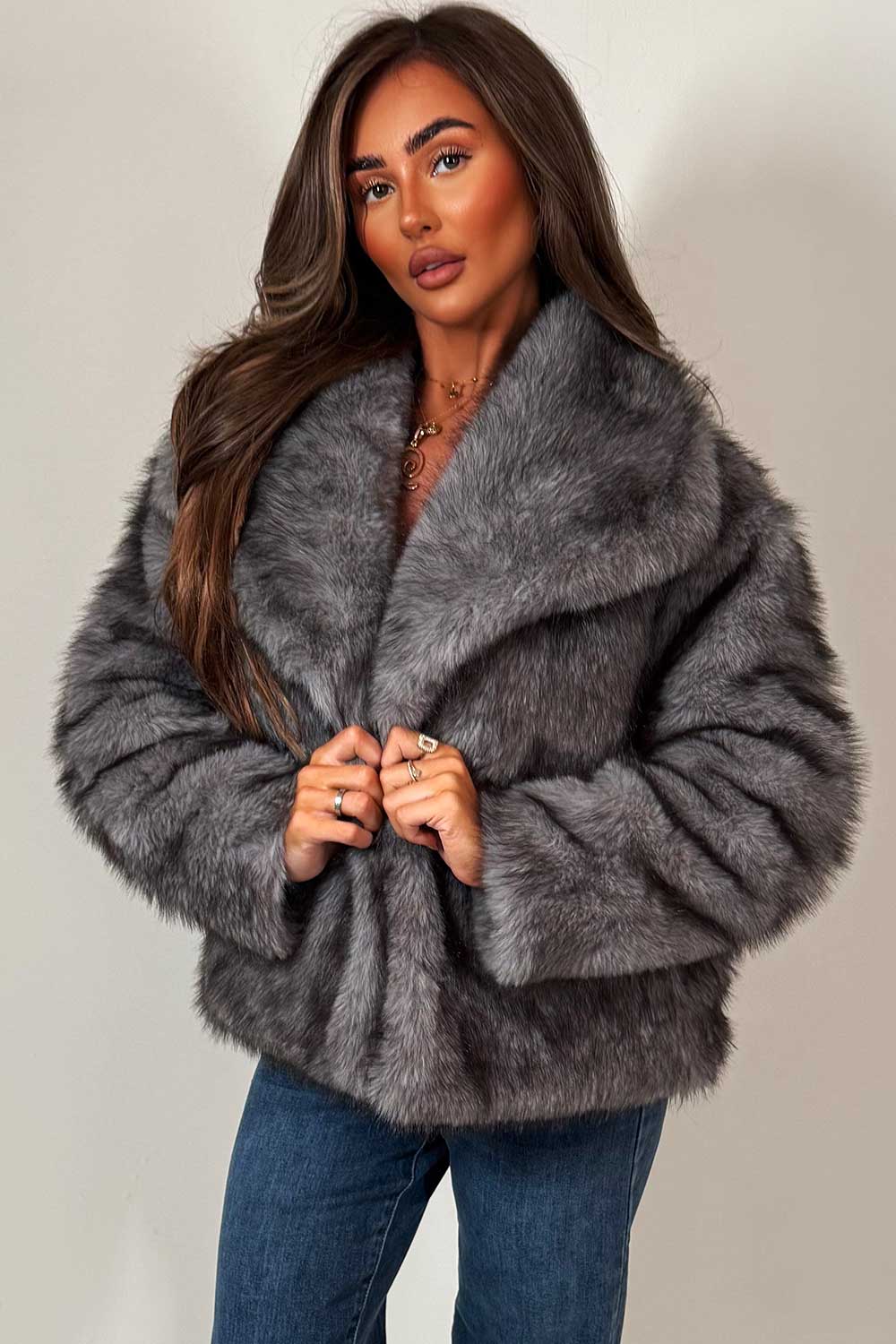 Women's Faux Fur Jacket Grey – Styledup.co.uk