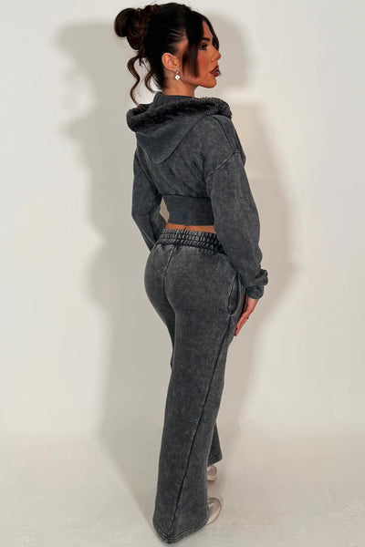 Women's Faux Fur Corset Hoodie And Joggers Tracksuit Co Ord Loungewear ...
