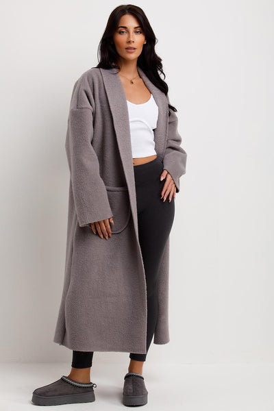 Women's Longline Oversized Wool Look Coat With Pockets Grey – Styledup ...
