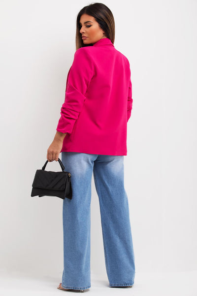 Woman's Hot Pink Ruched Sleeve Blazer – Styledup.co.uk