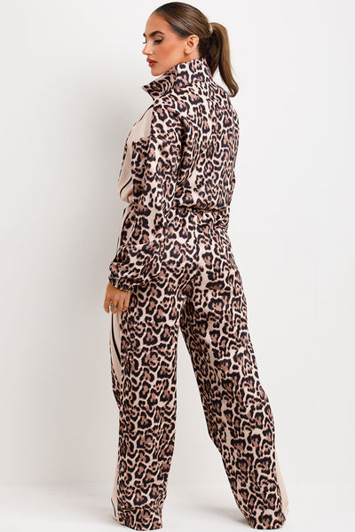 Women's Leopard Print Half Zip Sweatshirt And Joggers Tracksuit Set ...
