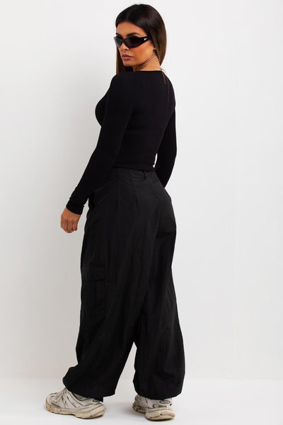 Women's Rib Double Zip Long Sleeve Contour Top Black – Styledup.co.uk