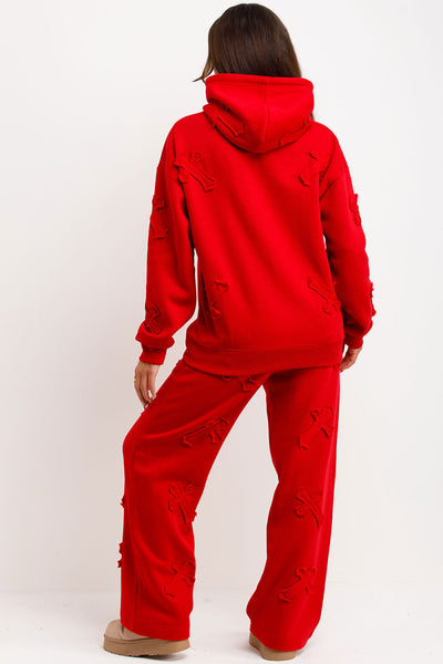 Women's Cross Patch Hoodie And Joggers Tracksuit Loungewear Set Red ...