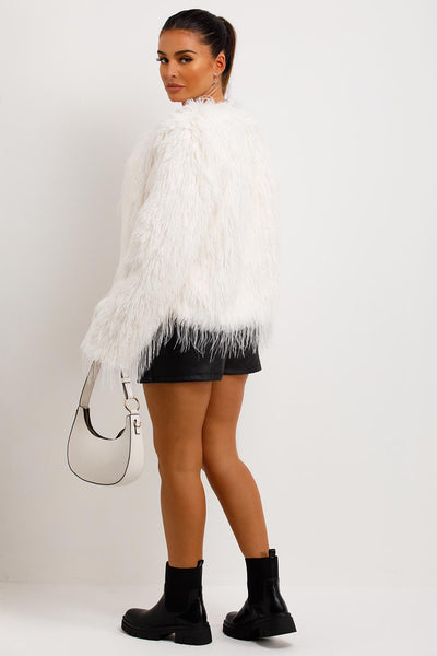 Women's Shaggy Faux Fur Jacket White – Styledup.co.uk