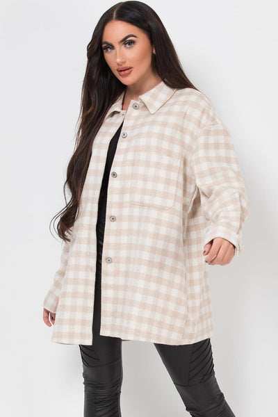Womens Beige Gingham Check Shacket Oversized – Styledup.co.uk