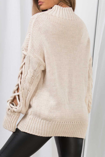 Women's Long Sleeve Knitted Jumper Beige – Styledup.co.uk