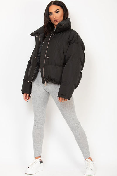 Women's Black Puffer Padded Jacket With Drawstring Hem – Styledup.co.uk