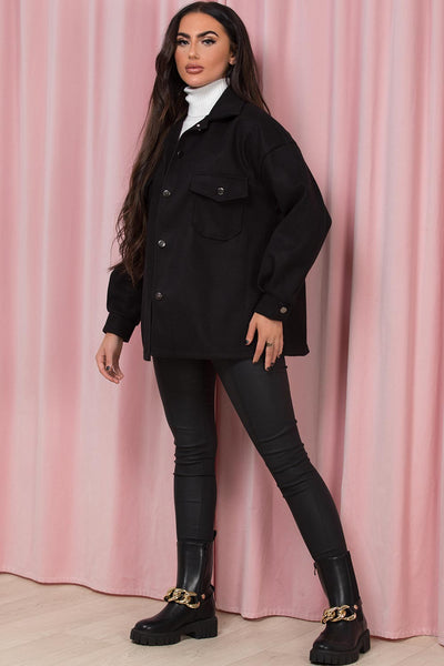 Womens Black Shacket With Front Pockets – Styledup.co.uk