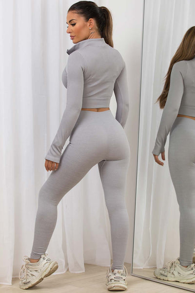 Women's Ribbed Lounge Set With Half Zip Grey Gym Wear – Styledup.co.uk